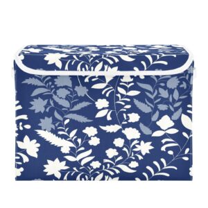 flradish blue and white flowers collapsible storage box with lid closet organizer with handle washable stackable