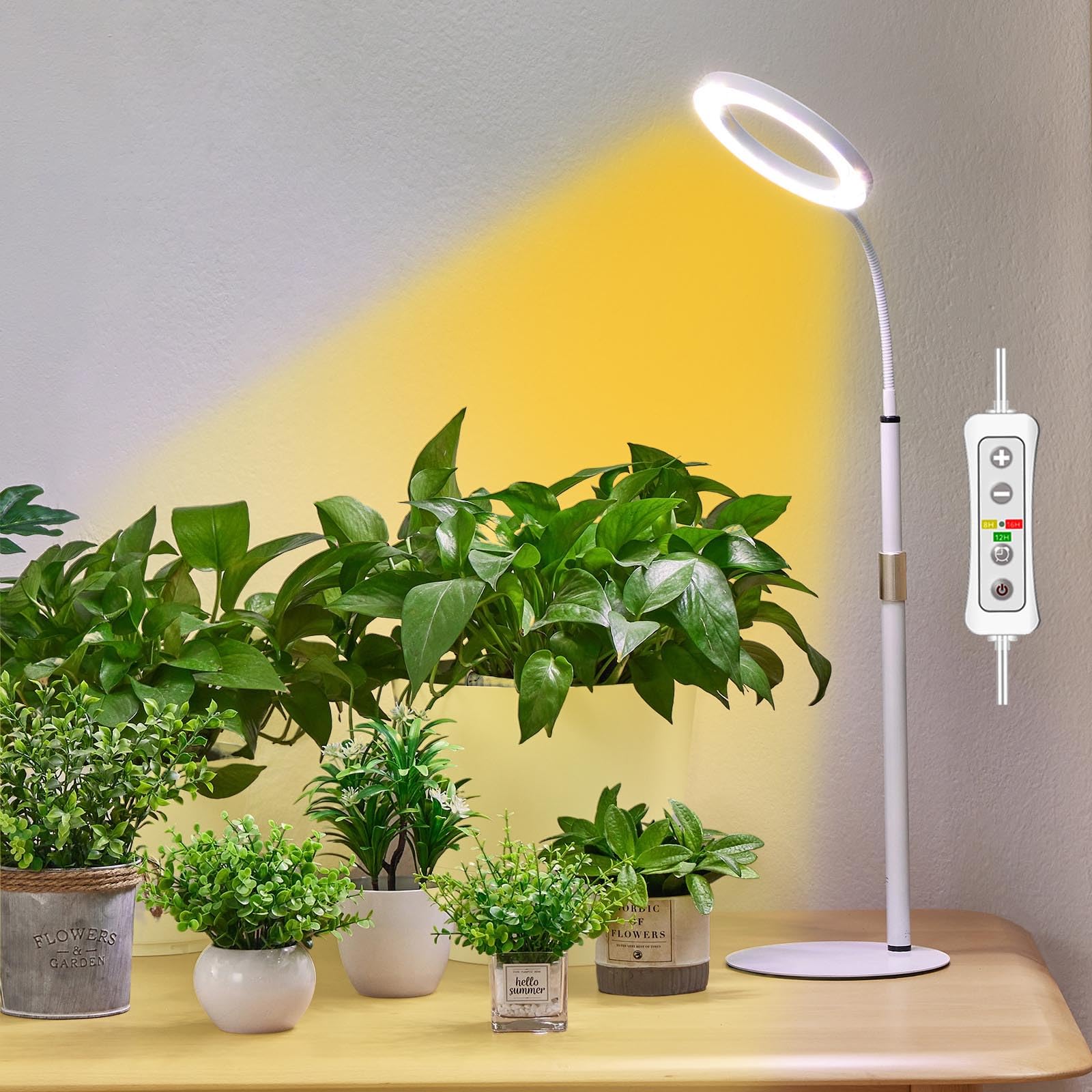 yadoker Plant Grow Light for Indoor Plant,Desk LED Grow Light,Height Adjustable,Automatic Timer with 8/12/16 Hours,10-Level Brightness,Ideal for Small Plant Grow