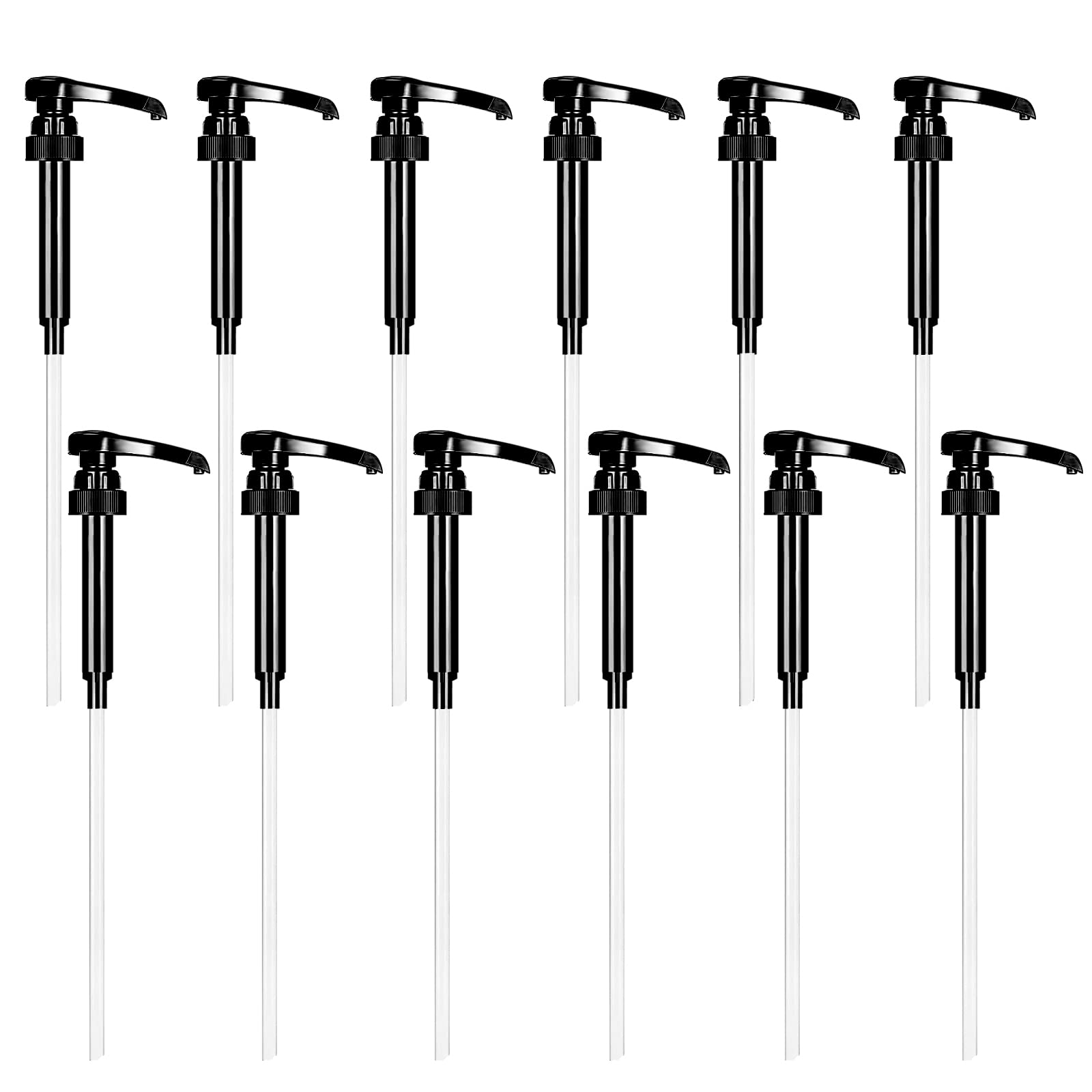 12 Pack Syrup Pump, Coffee Syrup Pump Fits 750ml/25.3Oz, 28-400 Skinny Syrup Pump, Syrup Pump Dispenser for Glasses Bottle Bar Flavoring Shampoo (Black)