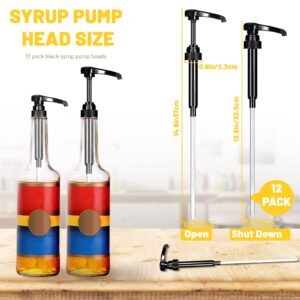 12 Pack Syrup Pump, Coffee Syrup Pump Fits 750ml/25.3Oz, 28-400 Skinny Syrup Pump, Syrup Pump Dispenser for Glasses Bottle Bar Flavoring Shampoo (Black)