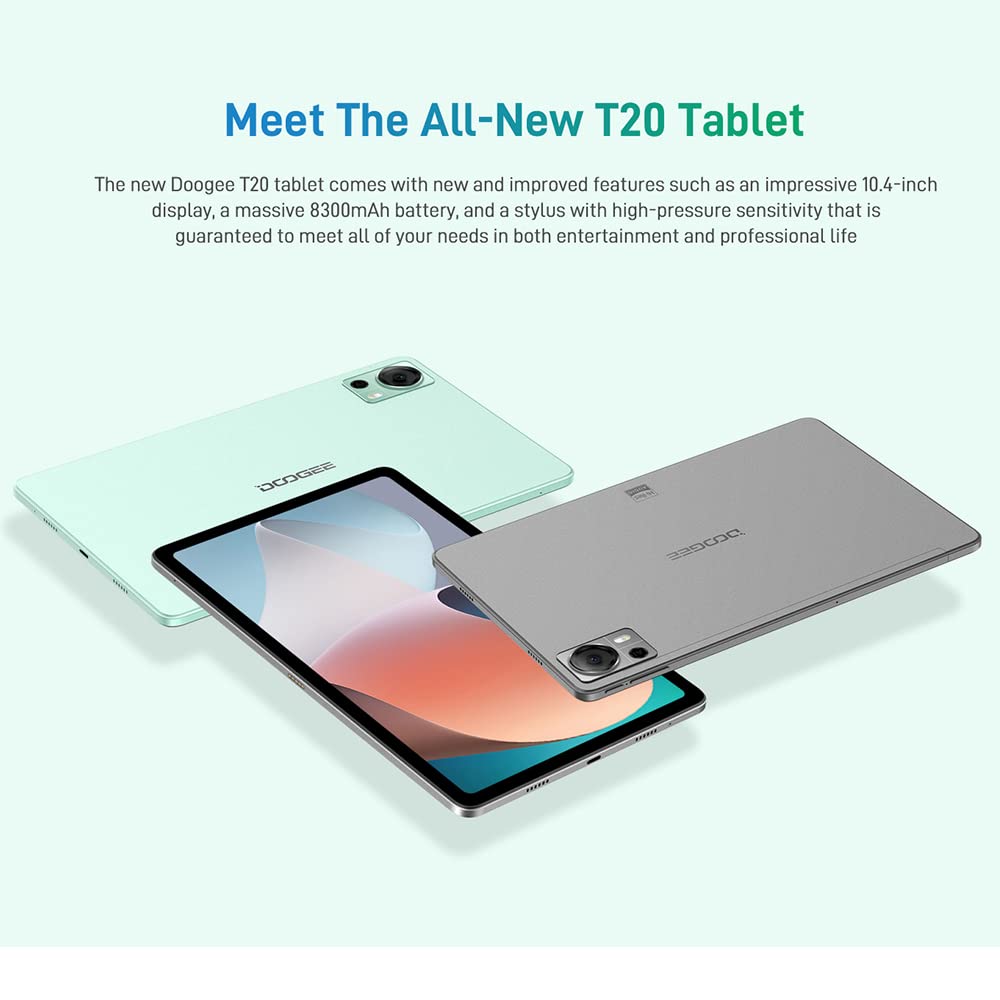 DOOGEE T20 Tablet 2023, 2K Display 10.4 Inch Android 12 Tablets, Octa-Core 15GB+256GB, 2.4G/5G Wi-Fi, 8300mAh Battery, 16MP+8MP, Split Screen, GPS, OTG, Hi-Res Audio＆TÜV Rheinland Certified, Blue