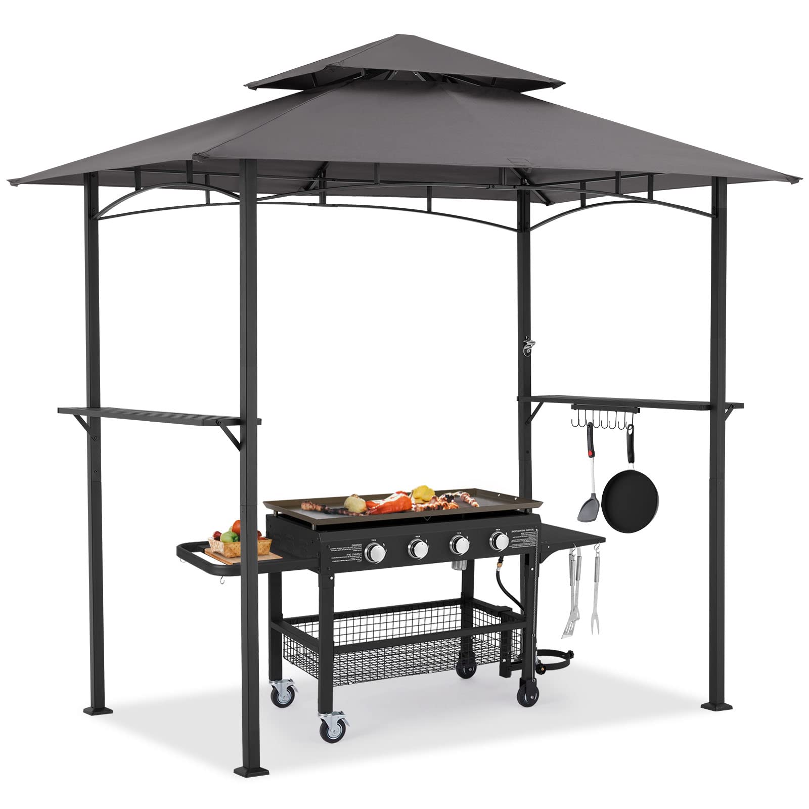 AECOJOY 8' x 5' Grill Gazebo, Grill Canopy for Outdoor Grill, 2- Tier BBQ Gazebo Shelter for Patio, Backyard and More (Dark Grey)