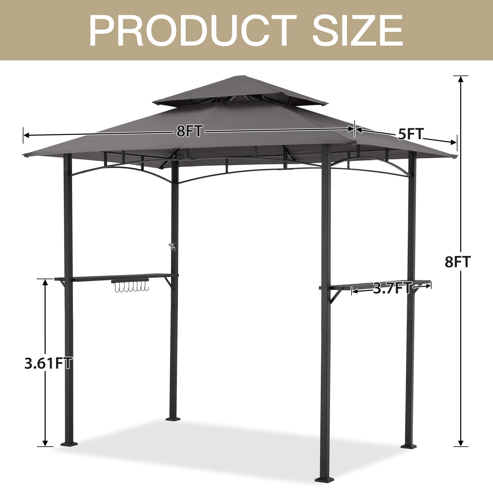 AECOJOY 8' x 5' Grill Gazebo, Grill Canopy for Outdoor Grill, 2- Tier BBQ Gazebo Shelter for Patio, Backyard and More (Dark Grey)