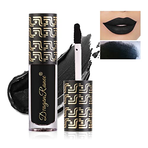 Dark Black Matte Lipstick Liquid Lipstick Velvet Lip Gloss Lip Stain Long Lasting Waterproof Non-stick Cup Lip Stick Halloween Lipstick Lip Tint Makeup labiales mate 24 horas originales - 06 Black