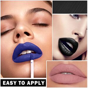 Dark Black Matte Lipstick Liquid Lipstick Velvet Lip Gloss Lip Stain Long Lasting Waterproof Non-stick Cup Lip Stick Halloween Lipstick Lip Tint Makeup labiales mate 24 horas originales - 06 Black