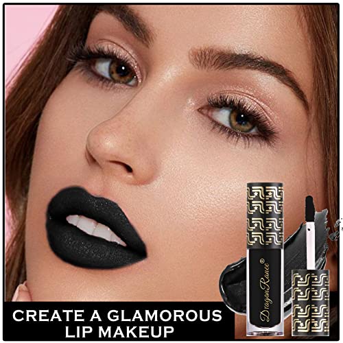 Dark Black Matte Lipstick Liquid Lipstick Velvet Lip Gloss Lip Stain Long Lasting Waterproof Non-stick Cup Lip Stick Halloween Lipstick Lip Tint Makeup labiales mate 24 horas originales - 06 Black