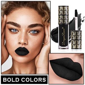 Dark Black Matte Lipstick Liquid Lipstick Velvet Lip Gloss Lip Stain Long Lasting Waterproof Non-stick Cup Lip Stick Halloween Lipstick Lip Tint Makeup labiales mate 24 horas originales - 06 Black