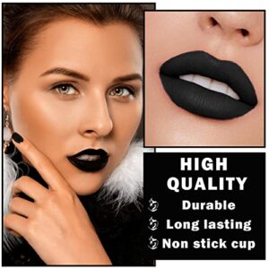 Dark Black Matte Lipstick Liquid Lipstick Velvet Lip Gloss Lip Stain Long Lasting Waterproof Non-stick Cup Lip Stick Halloween Lipstick Lip Tint Makeup labiales mate 24 horas originales - 06 Black