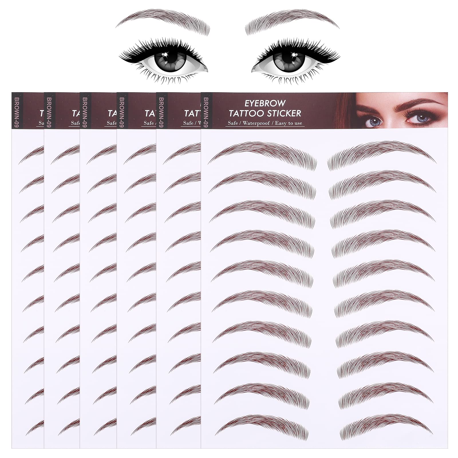 Molain Brow Tattoo Eyebrow Peel Off Temporary Tint Waterproof 4d Realistic Sticker Angled Stencil Removal Practice Drawing Color Sheets Patches Women Girls Makeup (6 PCS Brown Style 09)