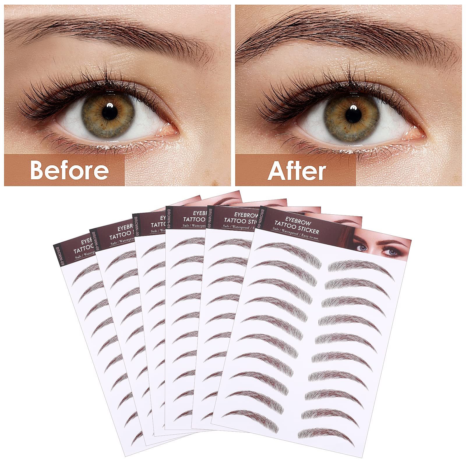 Molain Brow Tattoo Eyebrow Peel Off Temporary Tint Waterproof 4d Realistic Sticker Angled Stencil Removal Practice Drawing Color Sheets Patches Women Girls Makeup (6 PCS Brown Style 09)