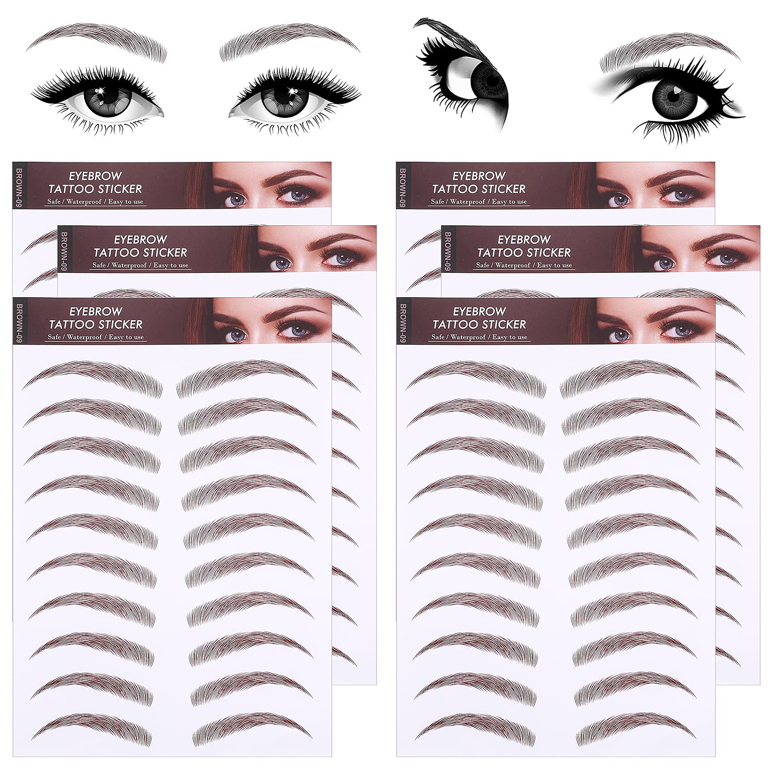 Molain Brow Tattoo Eyebrow Peel Off Temporary Tint Waterproof 4d Realistic Sticker Angled Stencil Removal Practice Drawing Color Sheets Patches Women Girls Makeup (6 PCS Brown Style 09)