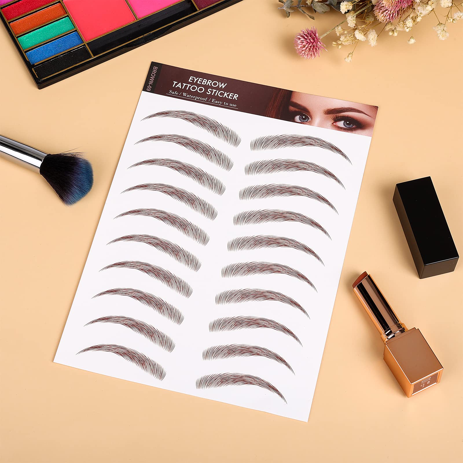 Molain Brow Tattoo Eyebrow Peel Off Temporary Tint Waterproof 4d Realistic Sticker Angled Stencil Removal Practice Drawing Color Sheets Patches Women Girls Makeup (6 PCS Brown Style 09)