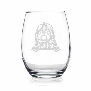 htdesigns bernedoodle peeking paws stemless wine glass - bernedoodle gift - dog gift - pet gift - dog mom gift - bernedoodle wine glass