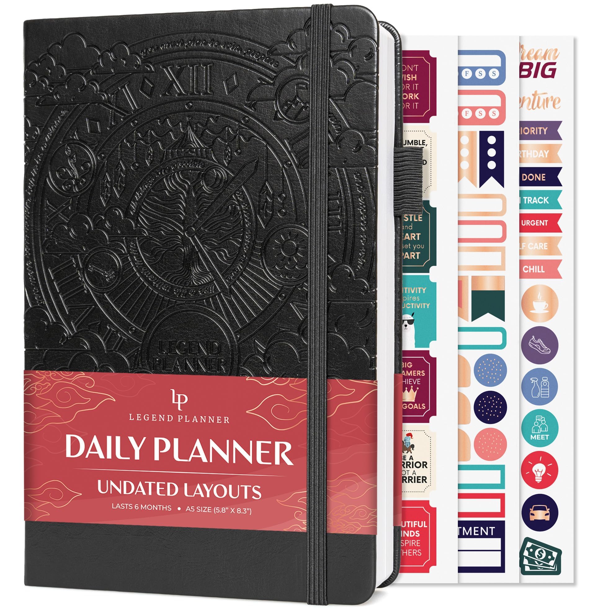 Legend Planner for Productivity – Undated 6-Month Daily Planner To-Do List, Time Management Tool to Increase Focus & Achieve Goals – Black