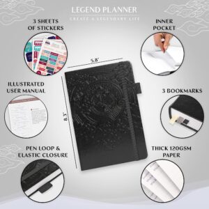 Legend Planner for Productivity – Undated 6-Month Daily Planner To-Do List, Time Management Tool to Increase Focus & Achieve Goals – Black