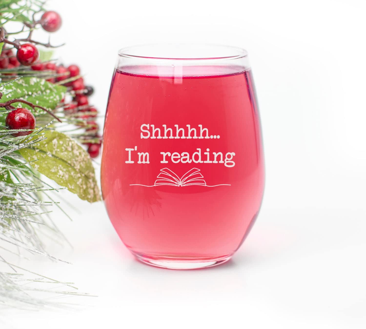 HTDesigns Shhh Im Reading Stemless Wine Glass - Book Worm Gift - Reader Wine Glass - Gift For Readers - Gift For Book Lovers