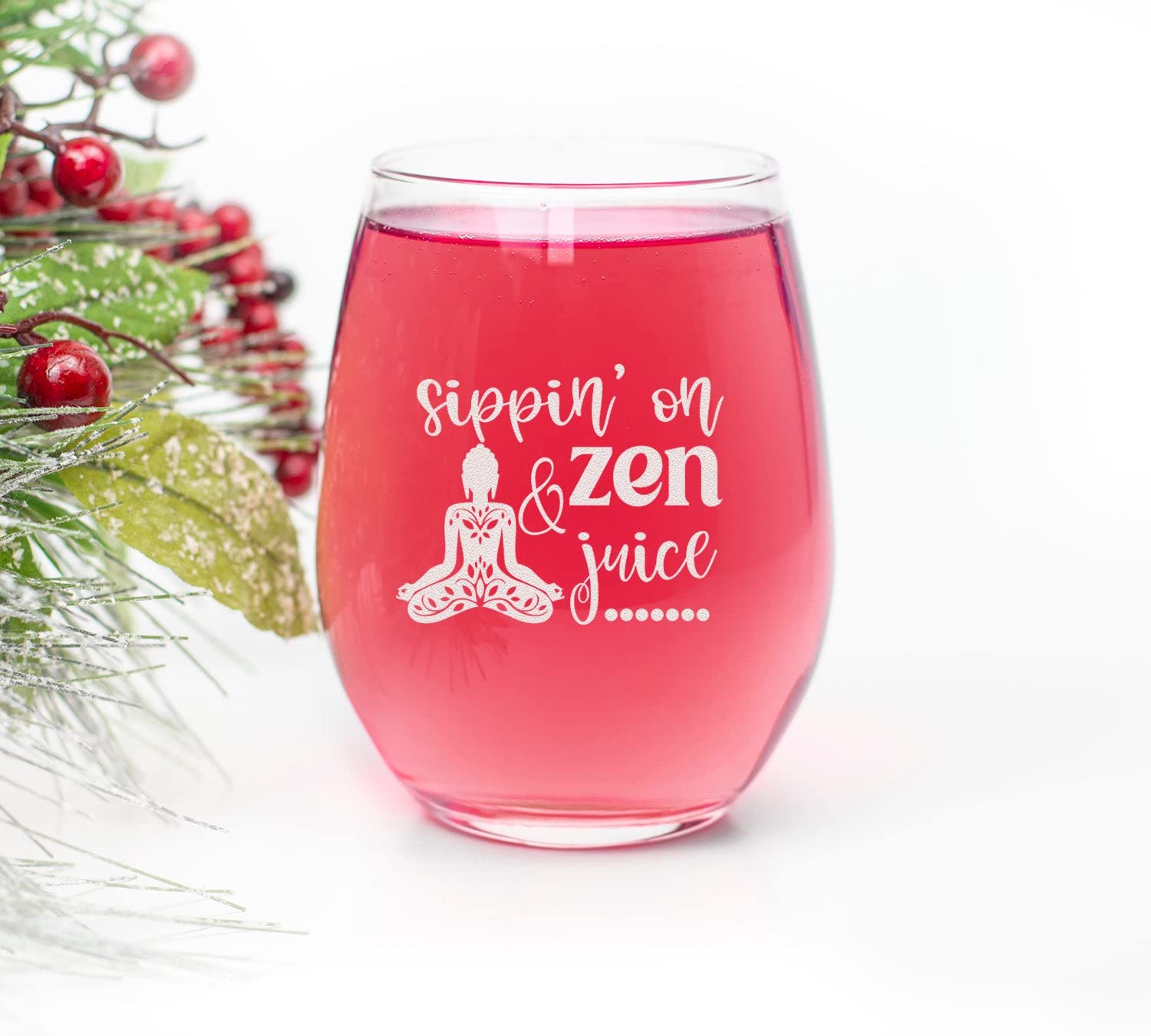 HTDesigns Sippin On Zen And Juice Yoga Stemless Wine Glass - Yoga Gift Namaste - Gift For Relaxation - Pun Gift - Wine Lover Her Mother