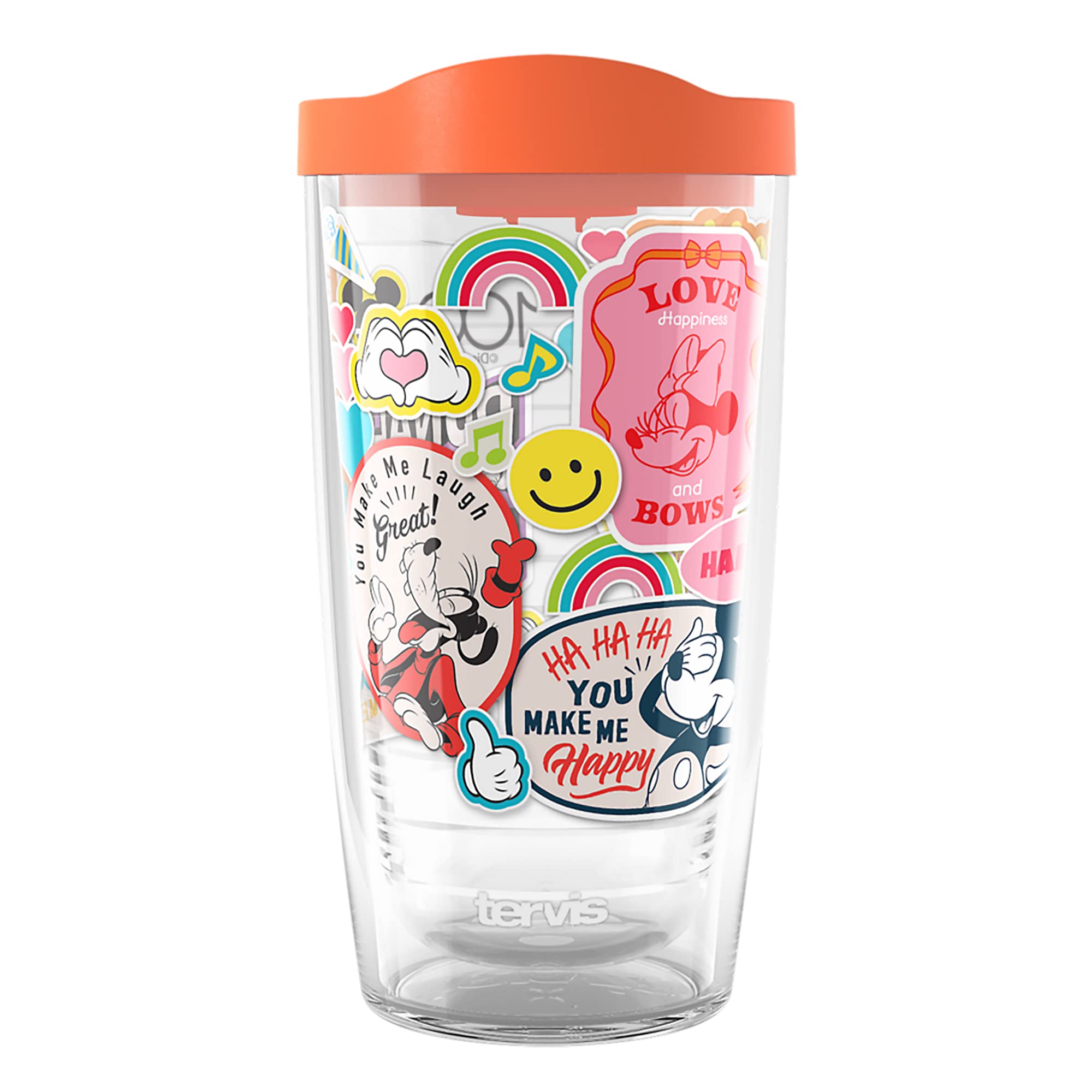 Tervis Disney 100 Anniversary Happy Faces Made in USA Double Walled Insulated Tumbler Travel Cup Keeps Drinks Cold & Hot, 16oz, Classic