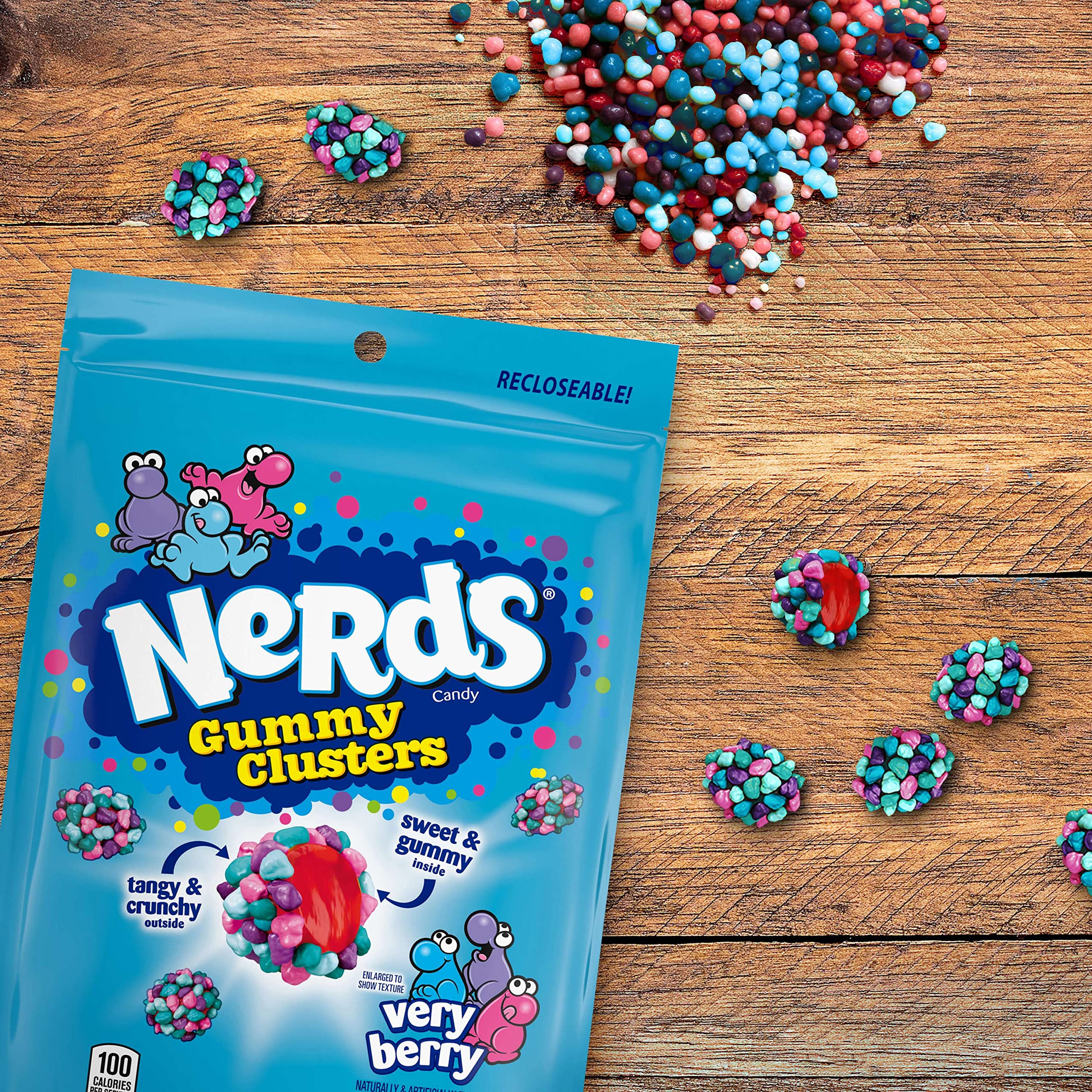 Bundle of Nerds Gummy Clusters Candy, Rainbow, Very Berry, Resealable 8 Ounce Bags (Pack of 2)