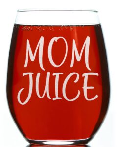 carvelita mom juice 15oz funny wine glass, novelty gag birthday present for a new mom, friend, adult sister, her best christmas gifts for women, mother, mom - unique xmas wife gift idea from husband