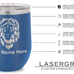 LaserGram Double Wall Stainless Steel Wine Glass Tumbler, Tennis Player Woman, Personalized Engraving Included (Dark Blue)