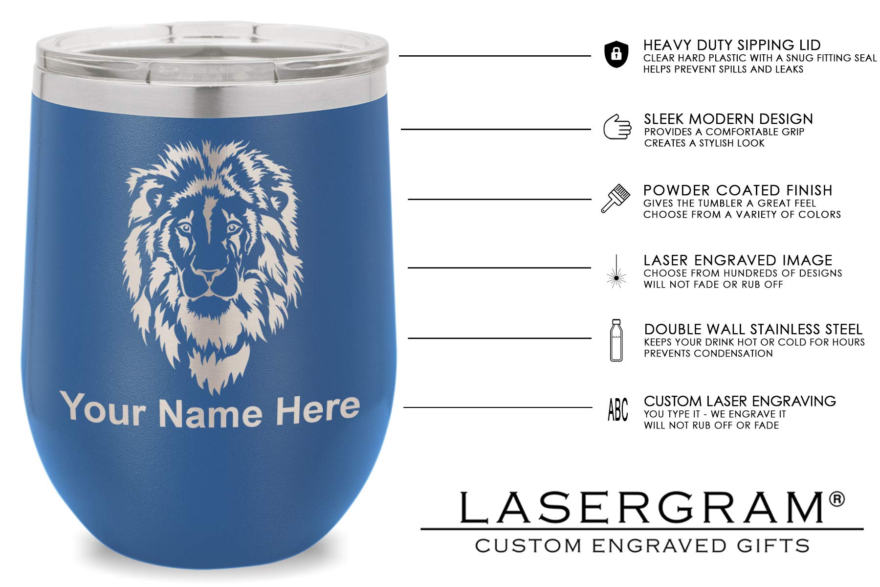 LaserGram Double Wall Stainless Steel Wine Glass Tumbler, Tennis Player Woman, Personalized Engraving Included (Dark Blue)