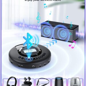 CD Player Portable ARAFUNA, Portable CD Player Bluetooth with FM Radio, 2000mAh Rechargeable CD Player for Car with LCD Screen, Anti Shock Protection Walkman CD Player with Headphone, AUX Cable