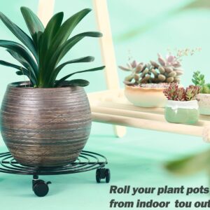 6 Packs Large Metal Plant Caddy with Wheels 14” Rolling Plant Stands Heavy-duty Wrought Iron Plant Roller Base Pot Movers Plant Saucer on Wheels Indoor Outdoor Plant Dolly with Casters Planter Tray