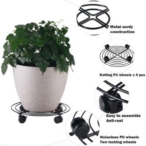 6 Packs Large Metal Plant Caddy with Wheels 14” Rolling Plant Stands Heavy-duty Wrought Iron Plant Roller Base Pot Movers Plant Saucer on Wheels Indoor Outdoor Plant Dolly with Casters Planter Tray