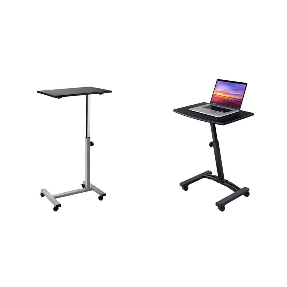 Seville Classics Airlift Height Adjustable Mobile Rolling Laptop Cart Computer Workstation Desk Table Bundle for Home, Office, Classroom, Hospital, w/Wheels