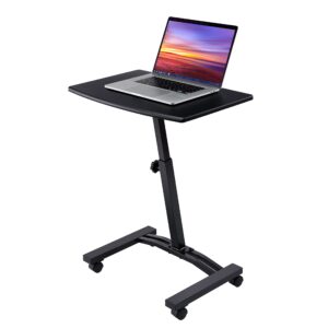 Seville Classics Airlift Height Adjustable Mobile Rolling Laptop Cart Computer Workstation Desk Table Bundle for Home, Office, Classroom, Hospital, w/Wheels