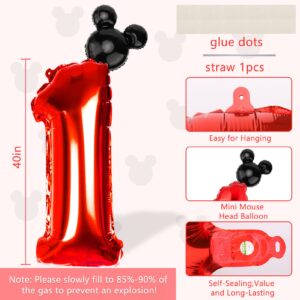 Cadeya Mouse Number 1 Birthday Balloons, 40”Black Red Aluminum Foil Balloons for Mouse Clubhouse 1st Birthday Party, Kids Theme Party Decoration Supplies