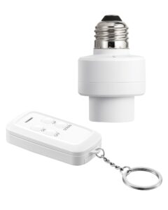 dewenwils remote control light socket with dimmer, wireless light switch, dimmable remote light bulbs socket switch, 100ft, e26 e27 base with controller, no wiring, for closet, basement, etl listed