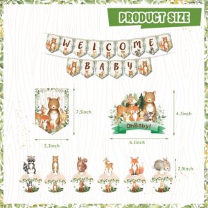 Mpanwen Woodland Baby Shower Decorations, 150 Pcs Boy & Girl Gender Neutral Forest Animal Decor for Showers & Birthdays with Banners Cupcakes Wrappers Balloons Backdrop Tablecloth Centerpieces