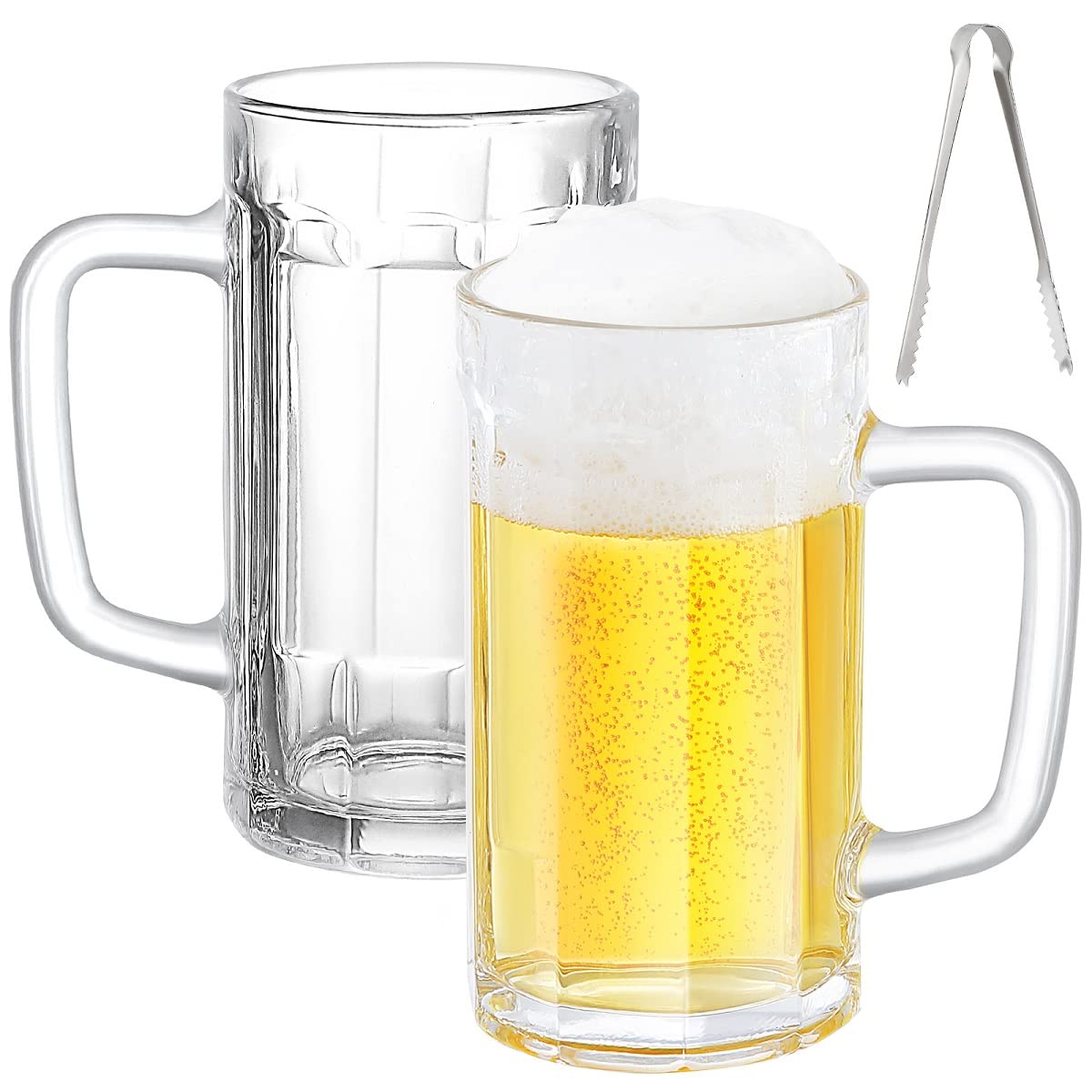 Wwyybfk Beer Mugs Set, Freezer Beer Glasses Mug with Handle, 16.5oz Glasses Beer Stein Mugs for Bar, Beverage, Dishwasher Freezer Safe 468ml 2-Pack