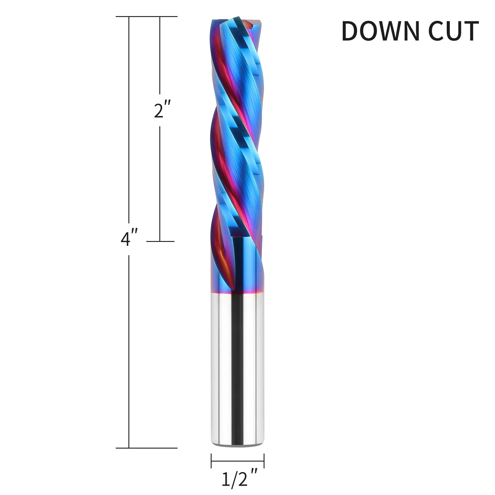 EANOSIC Downcut Spiral Router Bit Extra Long (4 inch) with 1/2 Inch Shank, 1/2 Inch Cutting Diameter Solid Carbide CNC End Mill Bits for Wood Carving, Plunge Cut (3-Flute)