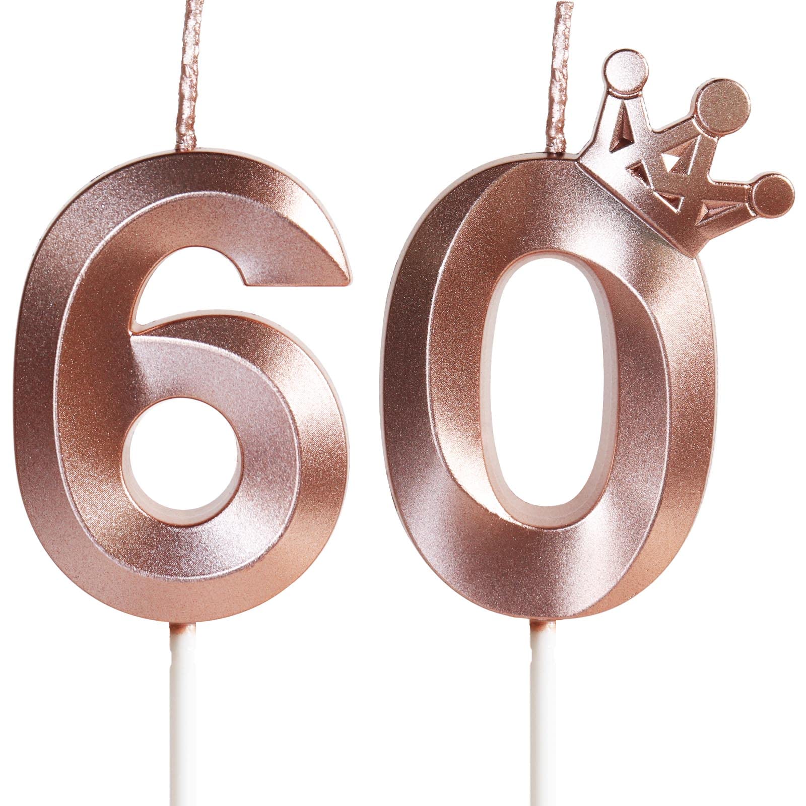 60th Birthday Candles for Cake, Number 60 Rose Gold Candles with Crown, 3D Design Birthday Cake Topper for Women Birthday Party Wedding Anniversary Celebration Decorations Supplies