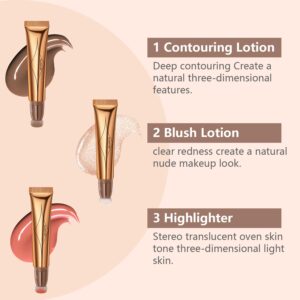 Liquid Contour Beauty Wand Set,Blush Liquid Contour Stick Highlighter Makeup With Cushion Applicator,Long Lasting Smooth Natural Matte Finish,Lightweight Blendable Super Silky Cream Sticks (01#02#04)