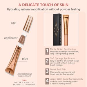 Liquid Contour Beauty Wand Set,Blush Liquid Contour Stick Highlighter Makeup With Cushion Applicator,Long Lasting Smooth Natural Matte Finish,Lightweight Blendable Super Silky Cream Sticks (01#02#04)