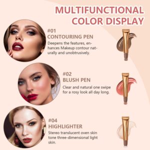 Liquid Contour Beauty Wand Set,Blush Liquid Contour Stick Highlighter Makeup With Cushion Applicator,Long Lasting Smooth Natural Matte Finish,Lightweight Blendable Super Silky Cream Sticks (01#02#04)