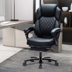 Comermax Big and Tall Home Office Desk Chairs for 400lb Heavy People, Ergonomic Reclining Chair with Footrest Wide Seat, Plus Size Managerial Executive (Black), 9291 Black(400lbs), Large(400lbs)