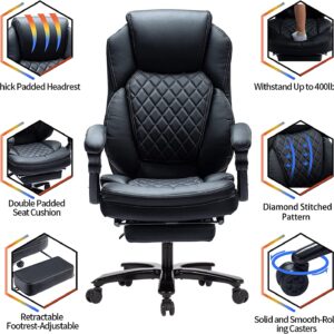 Comermax Big and Tall Home Office Desk Chairs for 400lb Heavy People, Ergonomic Reclining Chair with Footrest Wide Seat, Plus Size Managerial Executive (Black), 9291 Black(400lbs), Large(400lbs)