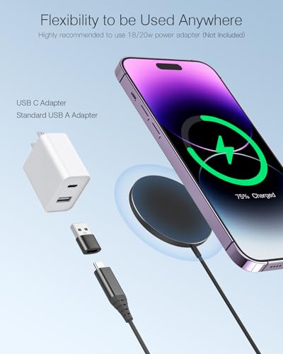 iXular Magnetic Wireless Charger 15W Compatible with Mag-Safe Charger for iPhone 15 14 Pro Max Plus/13 Pro Max Mini/12,Magnetic Wireless Charging Pad for Airpods 3/2/Pro,Mag Safe Charger (1 Pack)