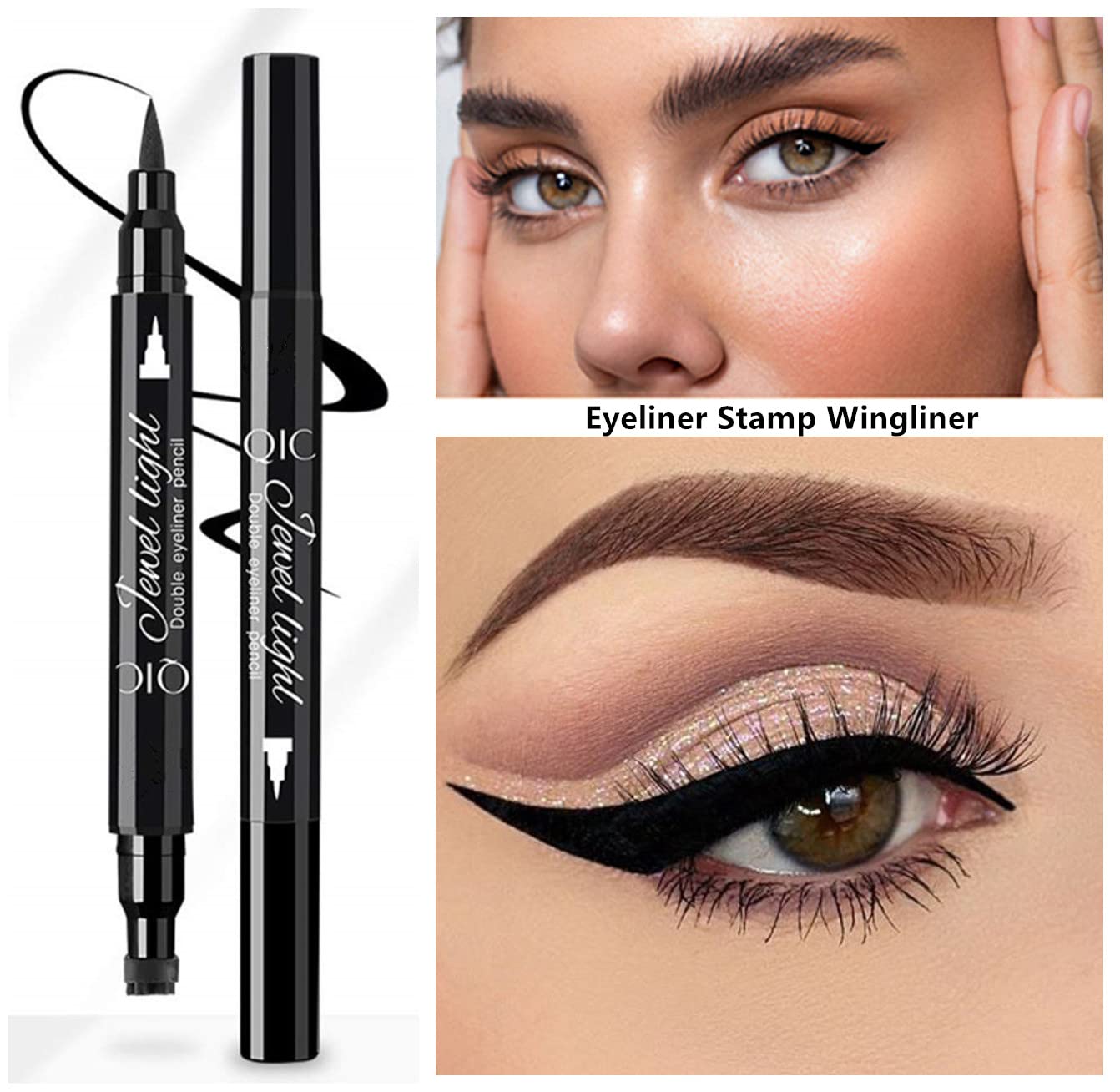 Go Ho Black Liquid Eyeliner Stamp,Eyeliner Stamp Wingliner,Winged Eyeliner Stamps for Cat Eyes,Double-Side Seal Waterproof Eyeliner Pen,Long-lasting Smudge-proof Eye Liner Makeup Tools,1 PC