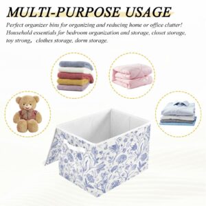 WELLDAY Toile Pattern Storage Baskets Foldable Cube Storage Bin with Lids and Handle, 16.5x12.6x11.8 In Storage Boxes for Toys, Shelves, Closet, Bedroom, Nursery