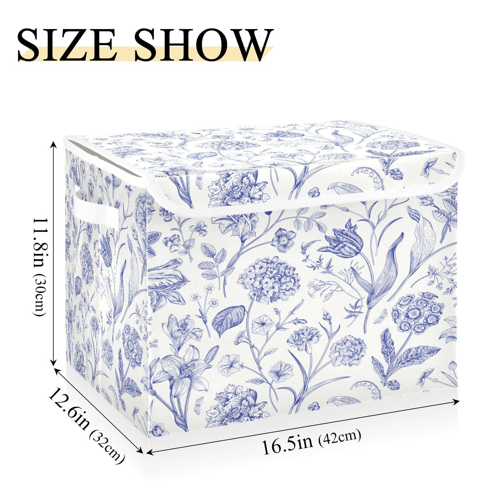 WELLDAY Toile Pattern Storage Baskets Foldable Cube Storage Bin with Lids and Handle, 16.5x12.6x11.8 In Storage Boxes for Toys, Shelves, Closet, Bedroom, Nursery