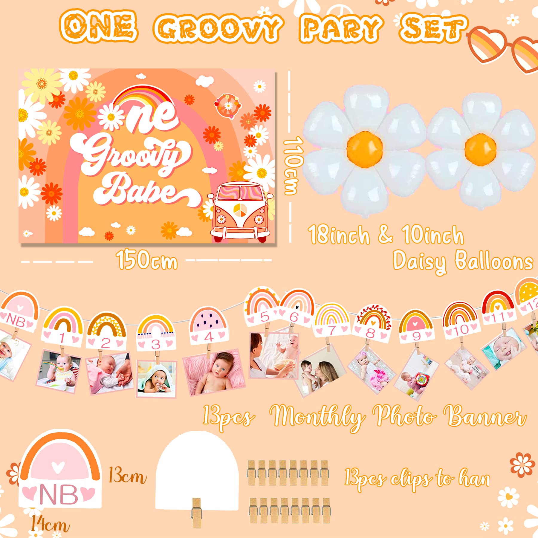 Groovy One Birthday Decorations, One Groovy Baby Birthday Decorations Girl, Groovy Balloons, Backdrop, Cake Topper, Banners for Groovy Birthday Party Decorations, baby girl 1st birthday