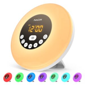 funlicht upgraded white noise machine with night light,4 in 1 sound machine alarm clock with wake up light,10 soothing sounds for sleeping,noise maker for baby kids adults,bedroom,office,travel