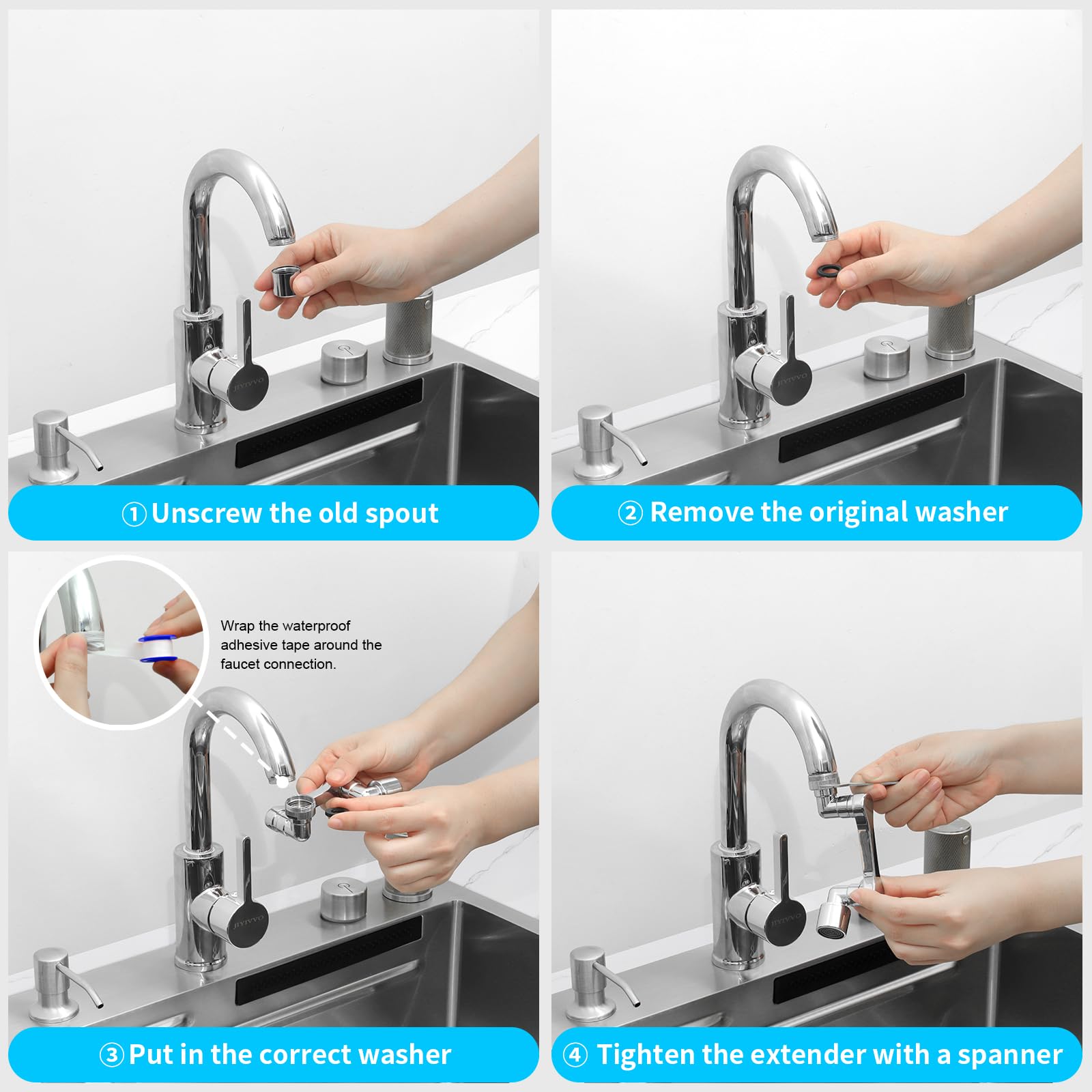 Longing Home 1080° Swivel Faucet Extender, Heavy Duty Rotating Sink Extension, Universal Swivel Multifunctional Robotic Arm, Rotating Splash Filter Extension Faucet Aerator for Kitchen Bathroom-2 Pcs