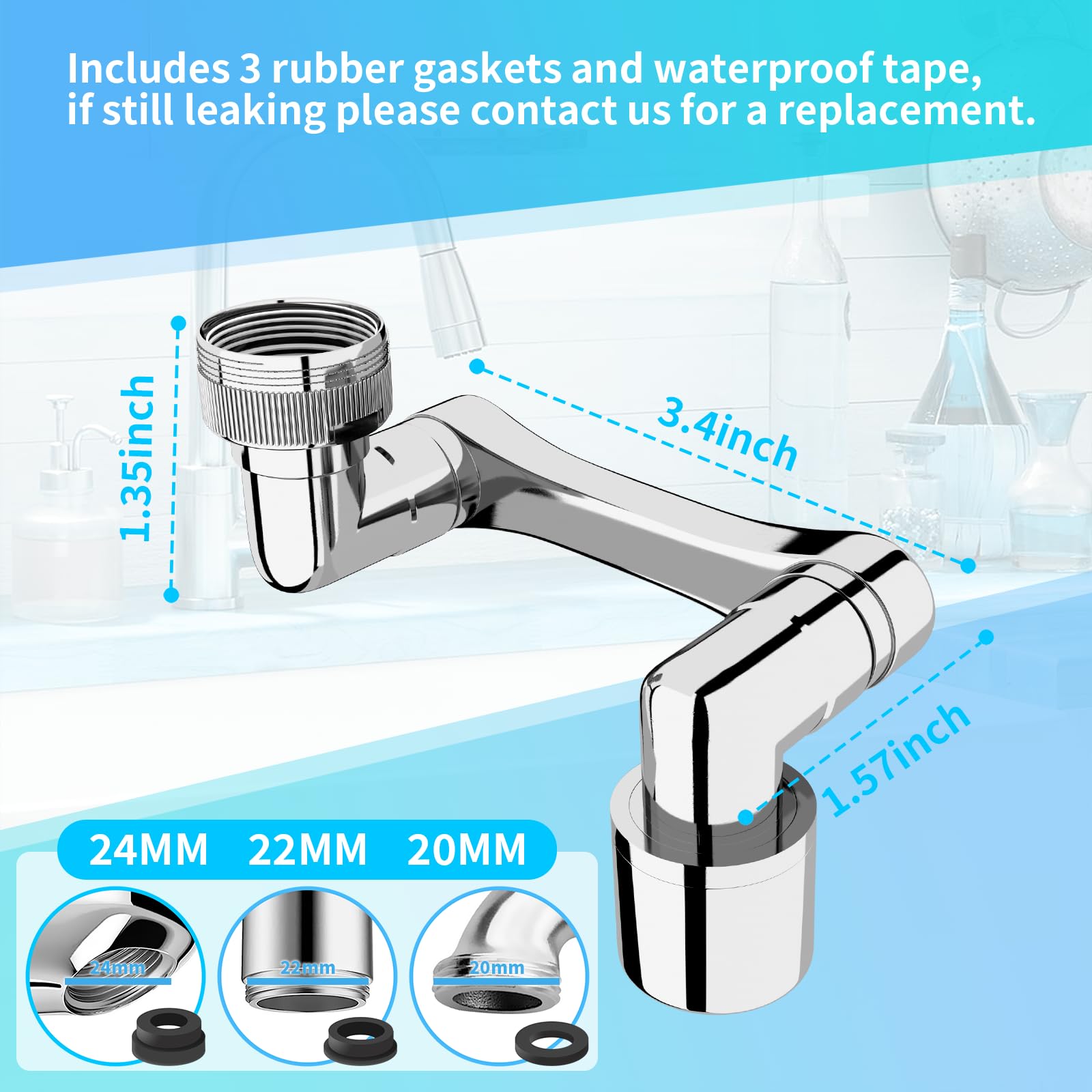 Longing Home 1080° Swivel Faucet Extender, Heavy Duty Rotating Sink Extension, Universal Swivel Multifunctional Robotic Arm, Rotating Splash Filter Extension Faucet Aerator for Kitchen Bathroom-2 Pcs